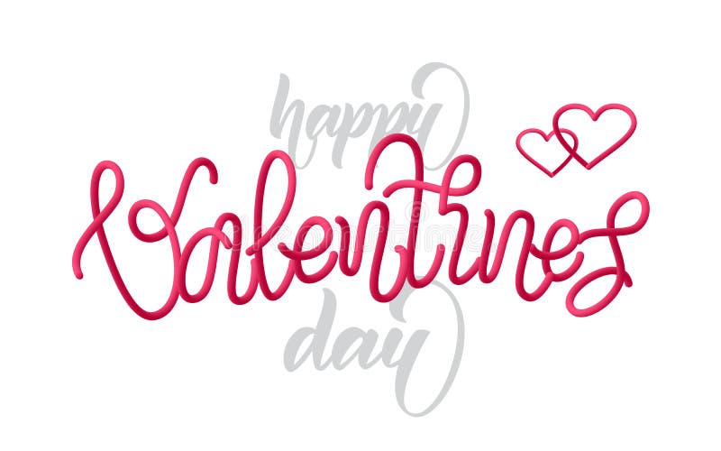 Happy Valentine`s Day Handwritten Calligraphic Brush Lettering With
