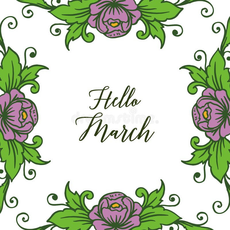 Vector Illustration Greeting Card Hello March with Branches of Flower ...