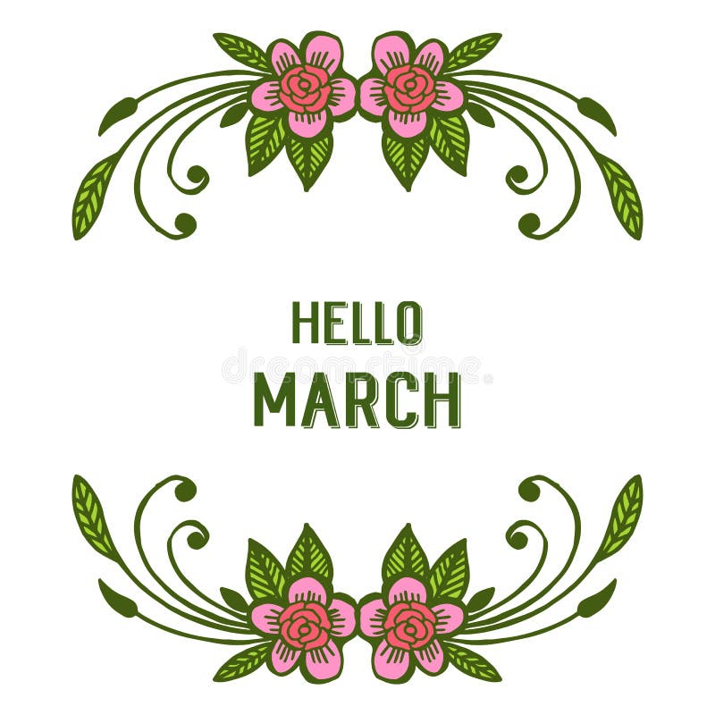 Vector Illustration Greeting Card Hello March with Decoration of ...