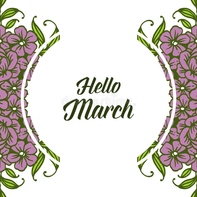 Vector Illustration Greeting Card of Hello March with Purple Flower ...