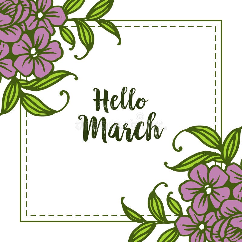 Vector Illustration Greeting Card of Hello March with Purple Flower ...