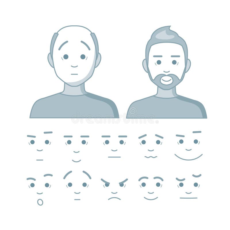 Vector Illustration of Grey Icon Set in Flat Line Style. Stock Vector ...