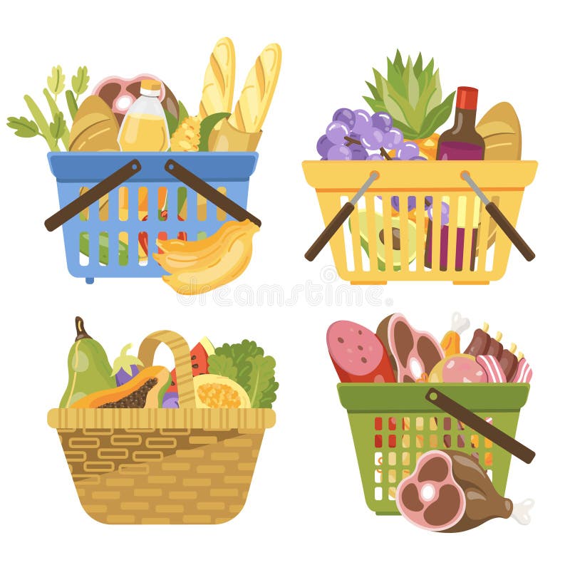 Vector Illustration of a Grocery Basket with Meat Products Stock Vector ...