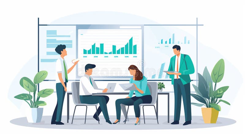 Professional Business Team Analyzing Graphs in Office Vector Cartoon ...