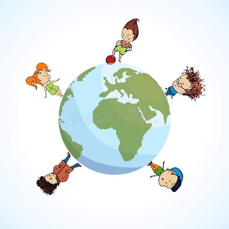 Vector Illustration of a Group Children the Globe Stock Illustration ...