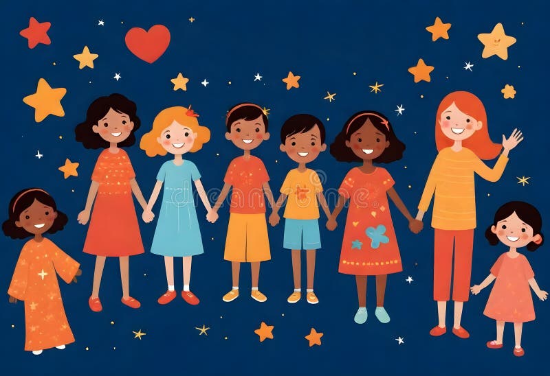 A Vector Illustration of a Group of Children Holding Hands with the ...