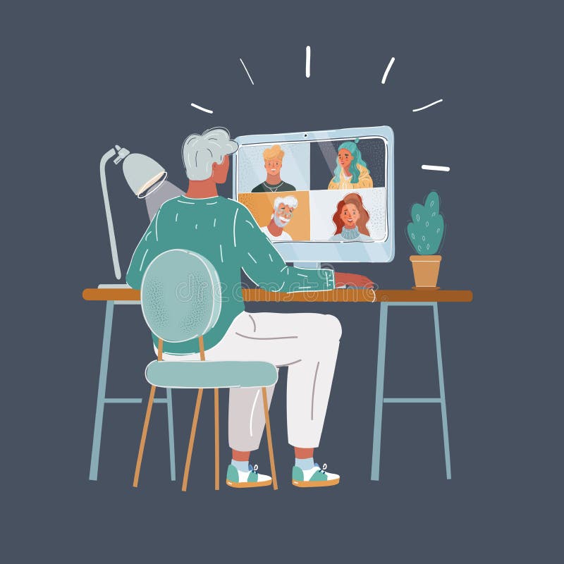 Vector Illustration of Group Friends Video Chat Connection Concept on ...