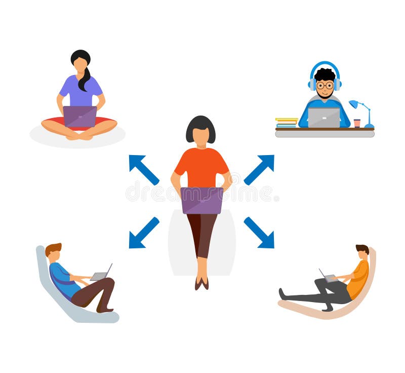 Vector Illustration of a Group of People Working at a Computer on the ...