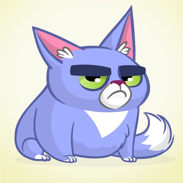 Vector Illustration of Grumpy Blue Cat. Cute Little Cartoon Cat with a Grumpy Expression. Stock ...