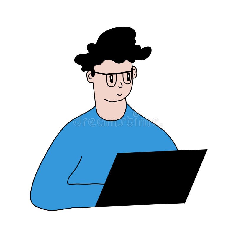 Vector Illustration Guy Playing Computer Game on Laptop Stock Vector ...