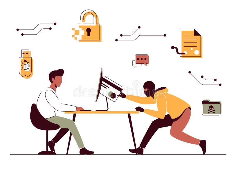 Vector Illustration of a Hacker Who Bypasses Computer Protection Stock ...