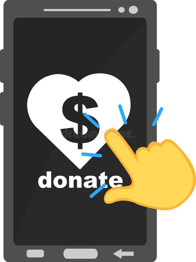 Vector Illustration Hand Button Donate Currency Dollar Smartphone Stock ...