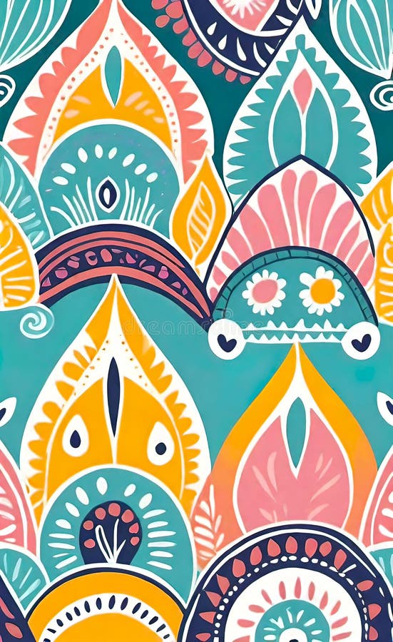 Vector Illustration, Hand Drawn Abstract Ethnic Seamless Pattern ...