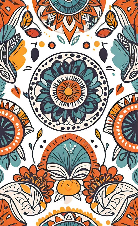 Vector Illustration, Hand Drawn Abstract Ethnic Seamless Pattern ...