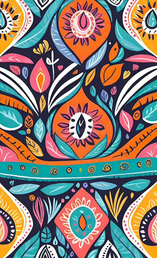 Vector Illustration, Hand Drawn Abstract Ethnic Seamless Pattern ...