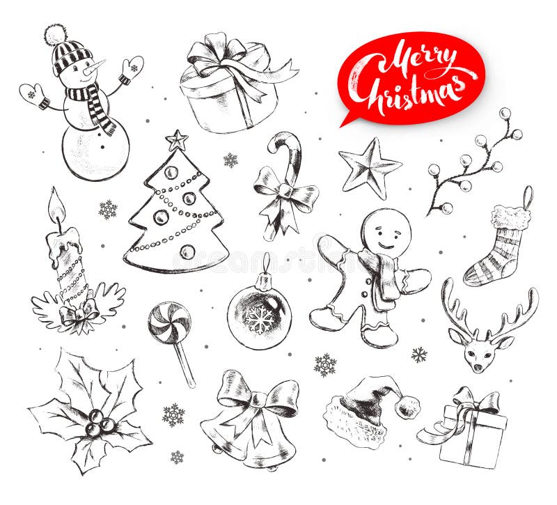 Hand Drawn Collection of Christmas Objects Stock Vector - Illustration ...