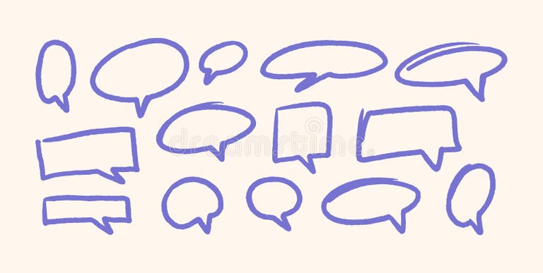 Vector Illustration of Hand Drawn Comic Crayon Speech Bubbles in Oval ...