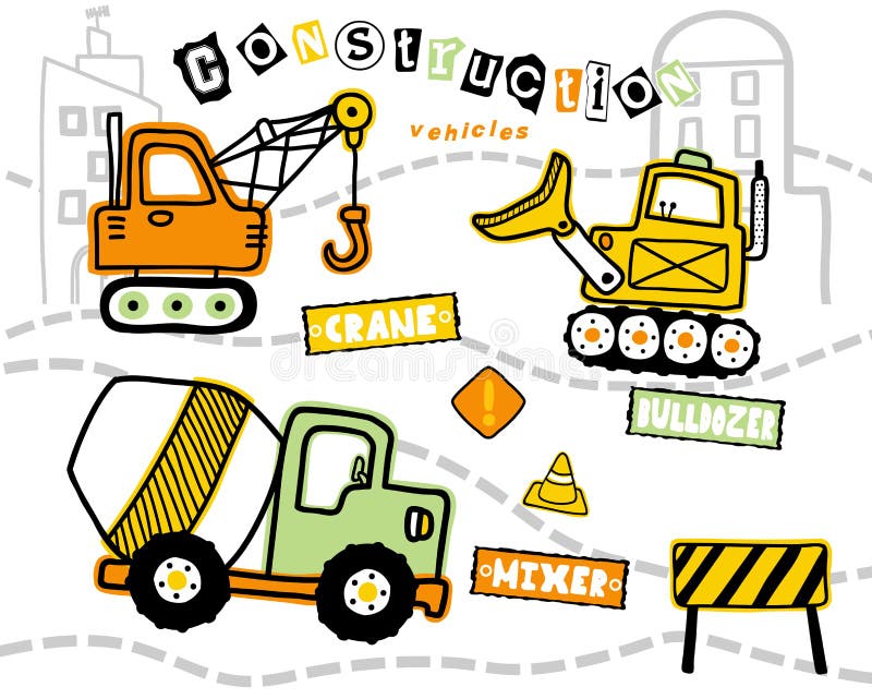 Vector Illustration of Hand Drawn Construction Vehicles Cartoon ...