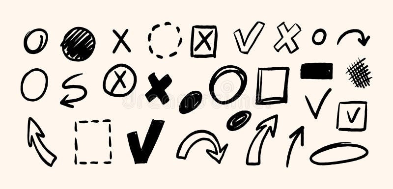 Vector Illustration of Hand Drawn Marker Icons with Check Marks ...