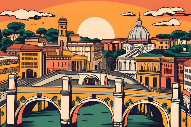 Vector Illustration with Hand Drawn of Rome Stock Illustration ...