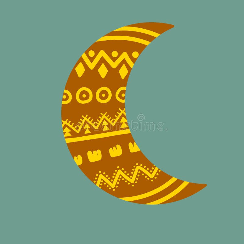 Vector Illustration in Hand Drawn Style of Crescent Moon with Ethnic ...