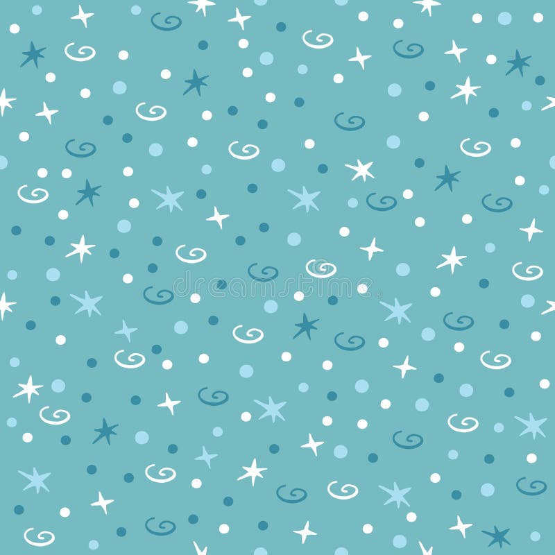 Pattern With Stars, Swirl And Points. Elegant Seamless Pattern On Blue ...