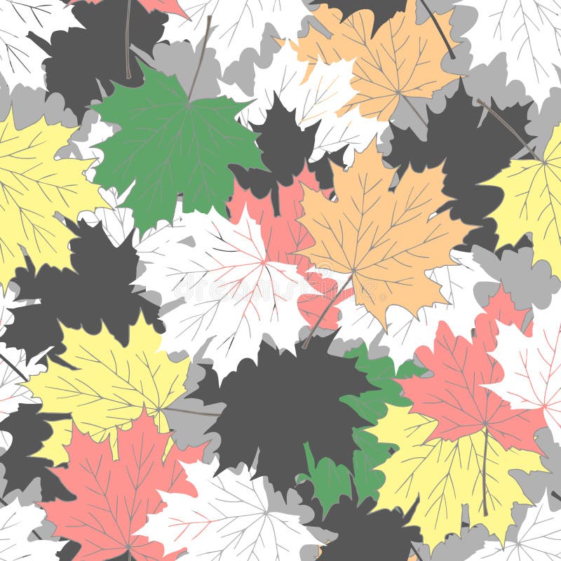 Vector Illustration Hand Drown of Colored Maple Tree Leaves. Seamless ...