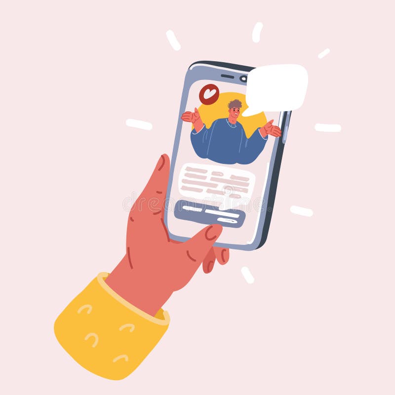 Vector Illustration of Hand Holding Smart Phone. Man Face on Display ...