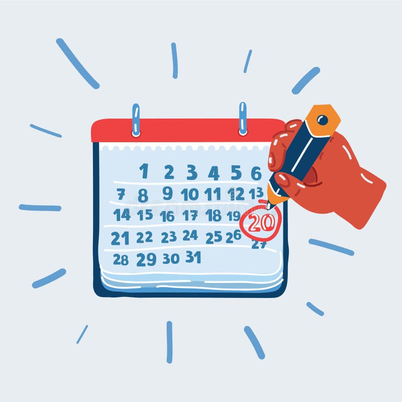 Vector Illustration of Hand Make a Red Circle Mark on a Calendar Stock ...