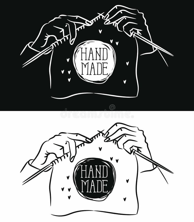 Vector Illustration of a Hand with the Needles and a Knitted Cloth ...