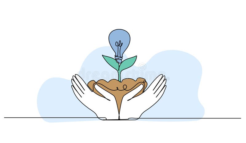 Vector Illustration of Hand Nurturing a Plant with Light Bulb. Modern ...