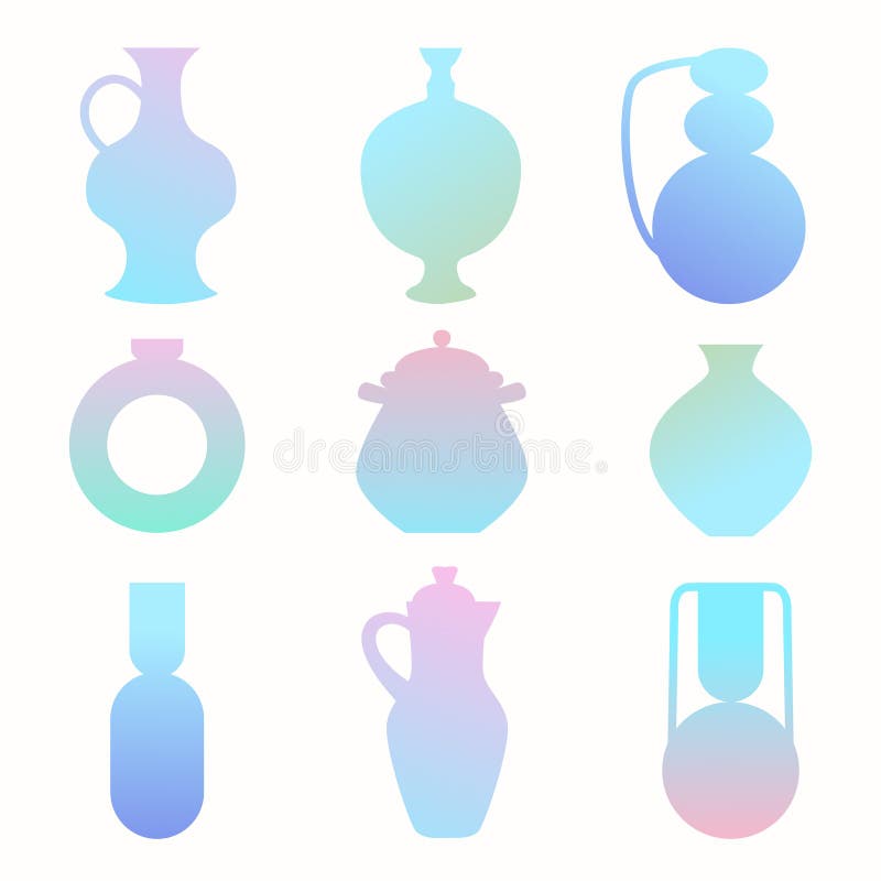 Ceramic or Glass Products Set. Vector Illustration with Gradient Stock ...