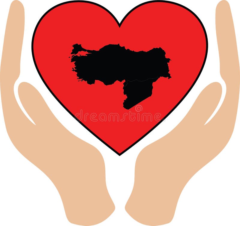 Hands Holding a Red Heart with a Black Map of Turkey and Syria Stock ...