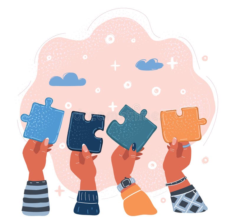 Vector Illustration of Hands and Puzzle, Unity Conceptual Stock Vector ...