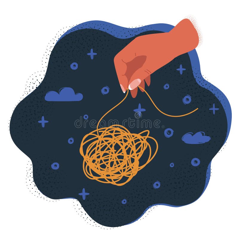 Vector Illustration of Hands Trying To Untangle the Tangled Thread on ...