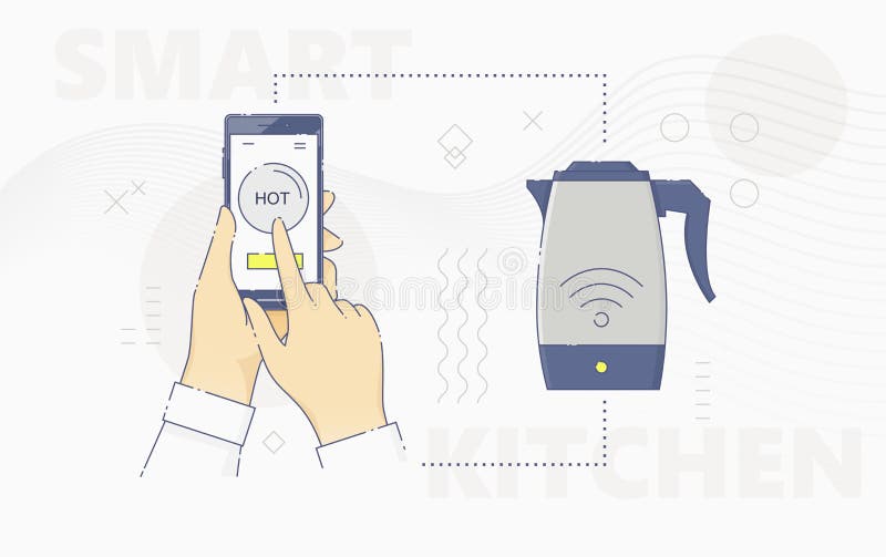 Hand Controlling Kettle with Smartphone Stock Vector - Illustration of ...