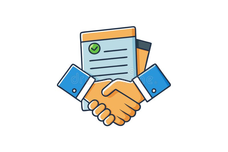 Vector Illustration of a Handshake Agreement with a Signed Document ...