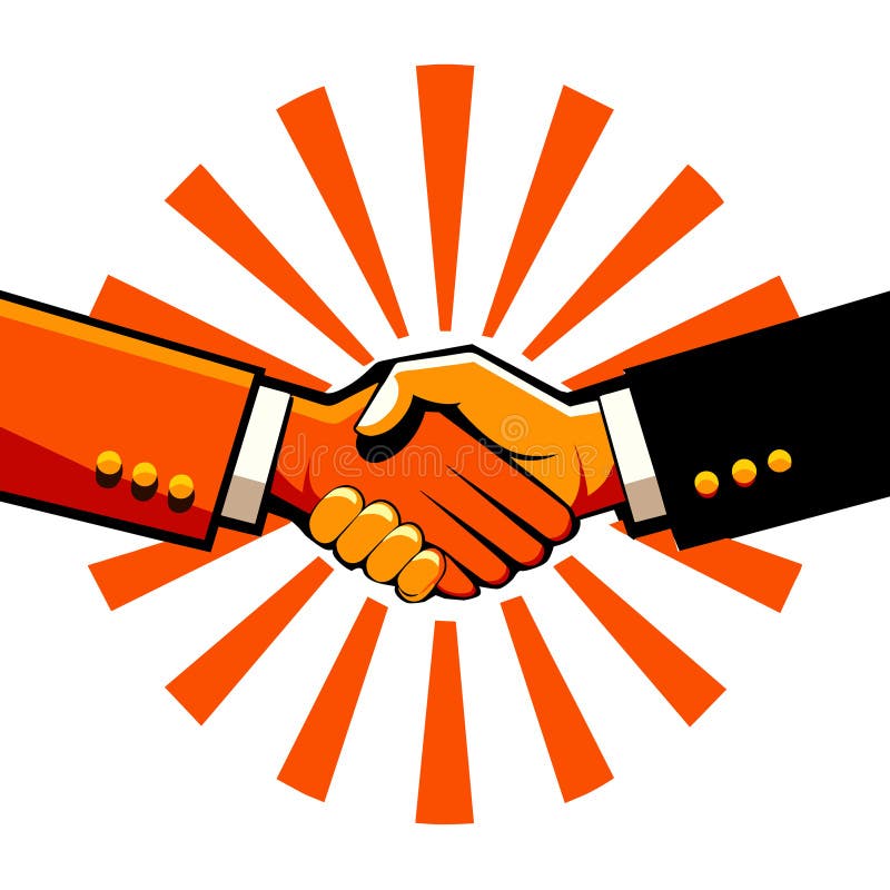 Handshake with Sunburst on White Background Stock Illustration ...