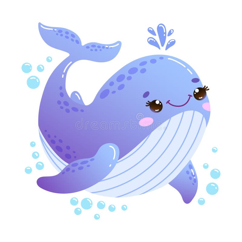 Vector Illustration of Happy Blue Whale with a Friendly Smile ...