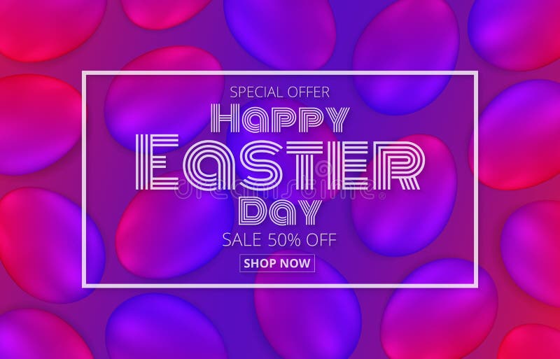 Vector Illustration Happy Easter Day Promotion Banner,Easter Neon Eggs ...