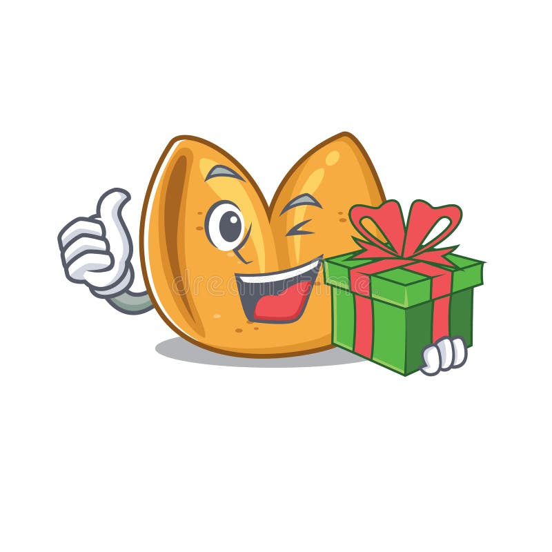 Vector Illustration of Happy Fortune Cookie with Gift Box Stock Vector ...