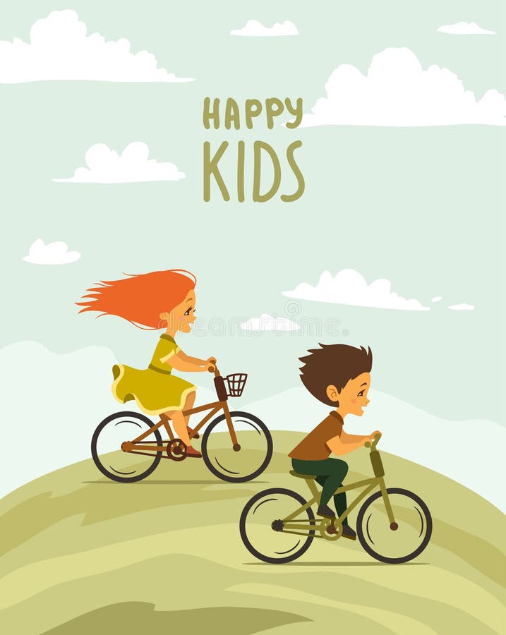 Vector Illustration Happy Kids Having Fun with a Bicycle Stock Vector ...