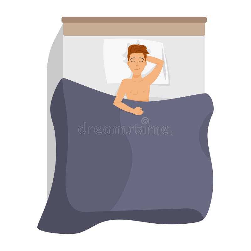 Vector Illustration of Happy Man Sleeping in Bed. Stock Vector ...