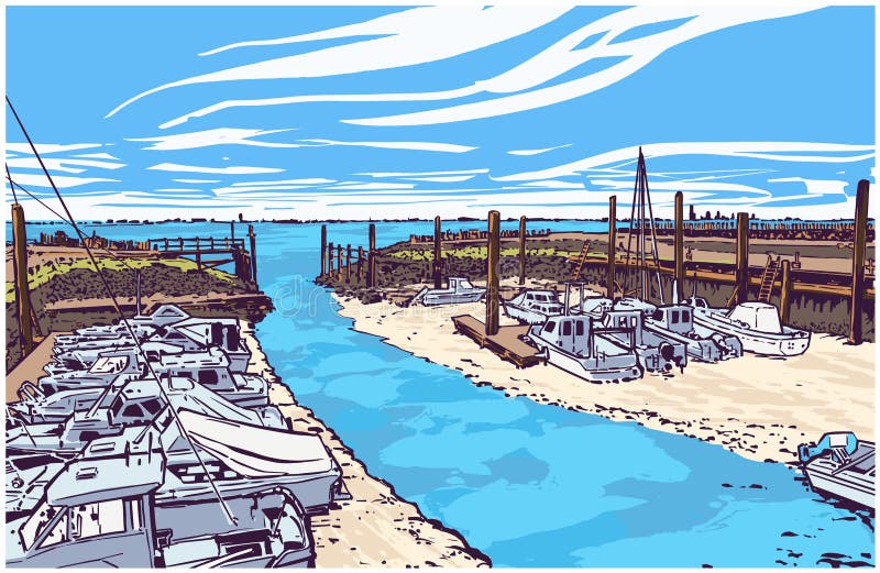 Vector Illustration of Harbor at Low Tide Stock Illustration ...