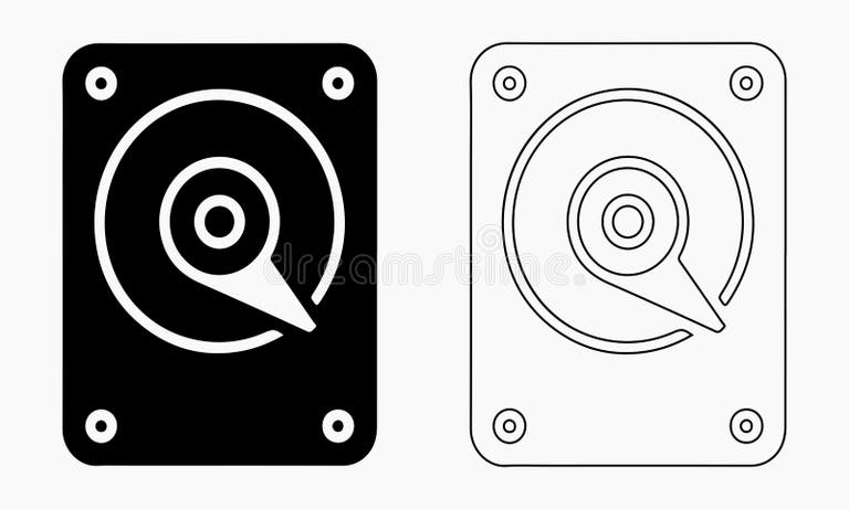 Vector Illustration of a Hard Disk Drive HDD in Solid and Outline Styles Stock Illustration ...