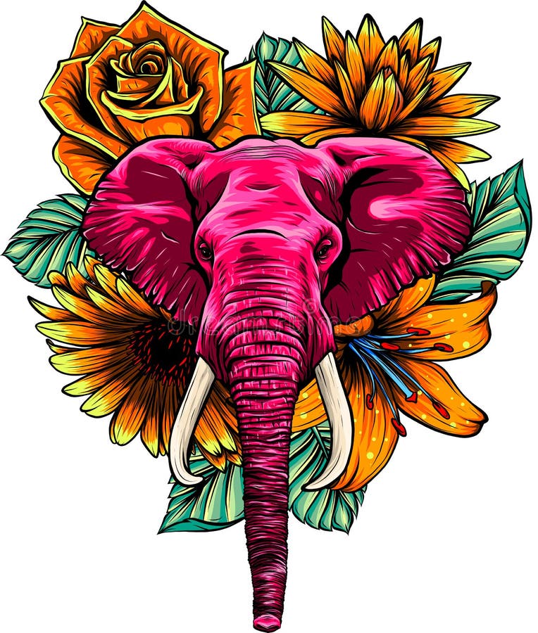 Vector Illustration of Head Elephant with Flower. Stock Vector ...