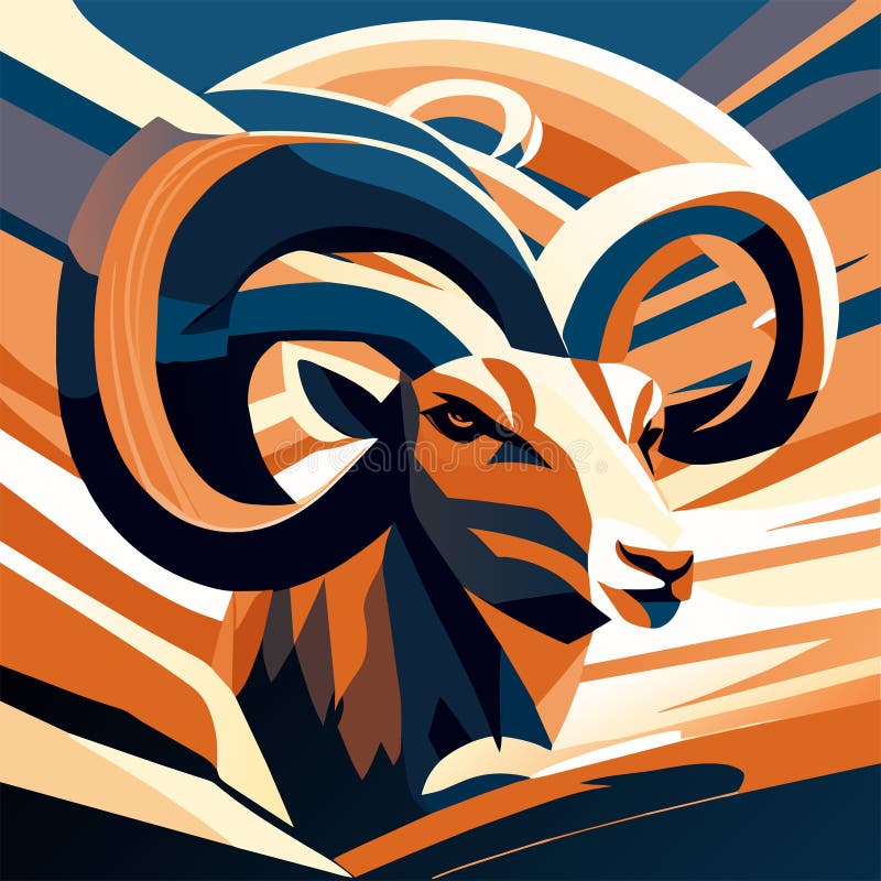 Vector Illustration of a Head of a Ram on an Abstract Background ...