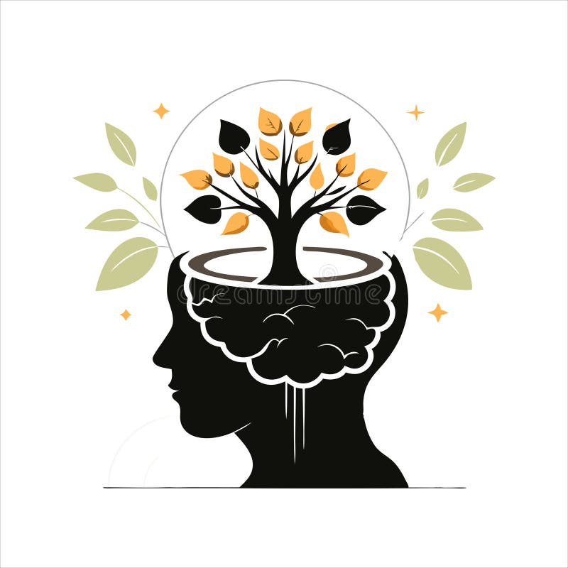 Vector Illustration of a Head Silhouette with a Tree Symbolizing Mental ...