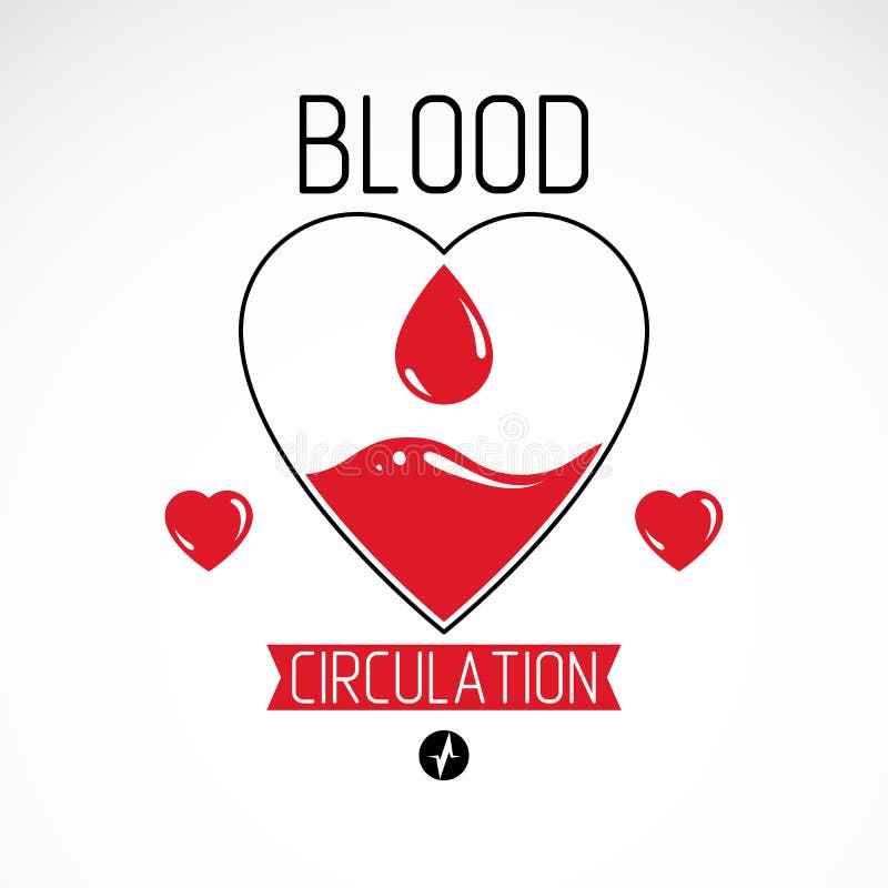 Vector Illustration of Heart Shape and Blood Drop. Blood Circulation ...