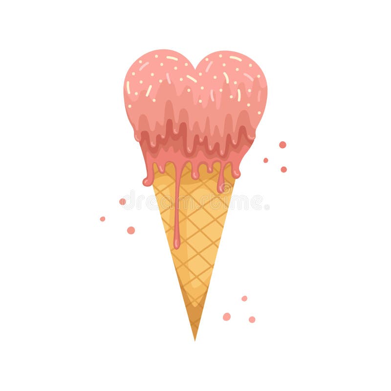 Vector Illustration of Heart-shaped Ice Cream for Valentine`s Day. Flat ...